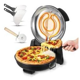 VEVOR Pizzaofen elektrischer Pizzamaker 1200 W Pizzakocher mit Cordieritstein, 5-stufige Temperaturregelung, Sichtfenster f&uuml;r pr&auml;zises Kochen, erhitzt bis zu 420 &deg;C, Backofen f&uuml;r Zuhause schwarz