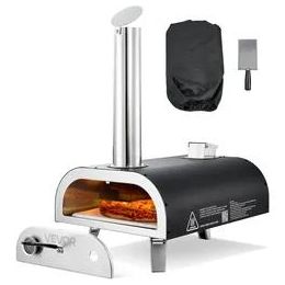 VEVOR Pizzaofen Outdoor 12 Zoll Pellet-Pizzaofen mit eingebautem Thermometer (max. 540 &deg;C) & Schaufel & Tragtasche, tragbarer Pizzamaker f&uuml;r Garten Camping, Silber