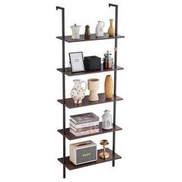 VEVOR Leiterregal mit Metallrahmen, 5 Ebenen, B&uuml;cherregal Wandmontage, 64x30 cm, schwebende Holzregale, Lagerregal, Kleinteilehalter f&uuml;r K&uuml;che, Schlafzimmer, Badezimmer, Wohnzimmer, schwarz