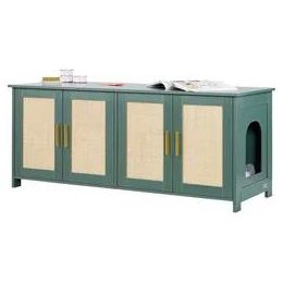 VEVOR Katzenschrank, 1200x450x500 mm, Katzentoilette mit 4 Rattant&uuml;ren & 2 Eing&auml;ngen, Katzenklo Schrank f&uuml;r den Innenbereich, Katzenhaus passend f&uuml;r die meisten Katzentoiletten, gr&uuml;n