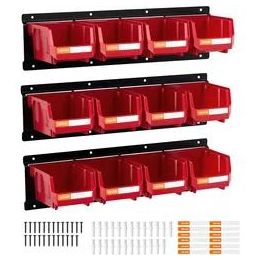 VEVOR Stapelboxen Wandmontage, 137x105x75mm Lagerboxen (12er-Pack) & 3 Metallschienen, Sichtlagerboxen f&uuml;r Schrauben Muttern Bolzen N&auml;gel, Werkzeug-Organizer f&uuml;r Werkstatt Bastelraum Garage, Rot