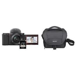 Sony Alpha ZV-E10K Kit + Tasche 64 GB Speicherkarte Systemkamera mit Objektiv 16 mm - 50 mm, 7,5 cm Display Touchscreen, WLAN
