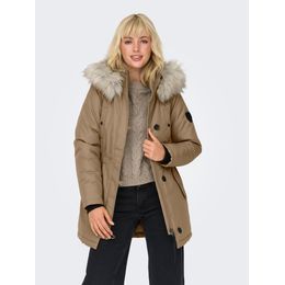 Parka Only "ONLIRIS FUR WINTER PARKA LIFE CC OTW", Damen, Gr. S, beige (tigers eye detail:nature fur), Web, Obermaterial: 100% Polyester, unifarben, regular fit taillenbedeckt, hoch geschlossener Ausschnitt, B&uuml;ndchen, Jacken Parka, Kunstfaser