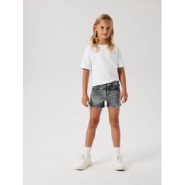 Shorts name it "NKFSALLI SLIM DNM SHORTS 5266-AU NOOS", M&auml;dchen, Gr. 146, N-Gr, blau (light grau denim (blank)), Web, Obermaterial: 99% Baumwolle, 1% Elasthan, Abriebeffekte, slim fit ca. Mitte Oberschenkel, Hosen Shorts