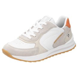 Keilsneaker RIEKER SPORT, Damen, Gr. 40, wei&szlig;, creme, orange, Glattleder, Veloursleder, kontrastfarbene Details, Schuhe, Halbschuh, Schn&uuml;rschuh, Freizeitsneaker mit weicher Soft-Einlage