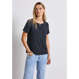 T-Shirt Street One, Damen, Gr. 34, blau (deepwater blau), Stoff, 96% Viskose, 4% Elasthan, unifarben, normal normal, Rundhals, abgesteppt, Shirts T-Shirt, aus elastischem Materialmix