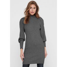 Strickkleid Only "ONLKATIA L/S DRESS KNT NOOS", Damen, Gr. S, N-Gr, grau (dunkelgrau melange), Strick, Obermaterial: 50% Viskose, 27% Nylon, 23% Polyester, meliert, regular fit ca. Mitte Oberschenkel, hoch geschlossener Ausschnitt, Puff&auml;rmel Rippb&uuml;ndchen, Kleider Strickkleid, Viskosemischung