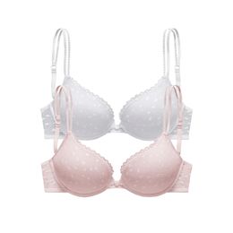 Push-up-BH Petite Fleur, Damen, Gr. 70, Cup B, beige (wei&szlig;, puder), Mesh, Obermaterial: 80% Polyamid, 20% Elasthan, BHs Push-up-BH, aus s&uuml;&szlig;em Herzchen-Mesh mit edlen Spaghettitr&auml;gern, sexy Dessous