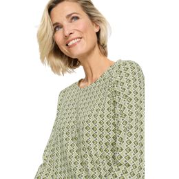 Damen Langarmshirt mit Minimal-Muster, Baumwolle oliv-lindgr&uuml;n-bedruckt, Gr&ouml;&szlig;e 46