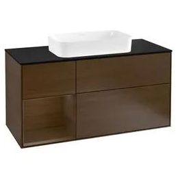 Villeroy & Boch Villeroy und Boch Finion Waschtischunterschrank G292GNGN 120cm, Abdeckplatte black matt, Emotion, Regal links Walnut veneer, Walnut veneer