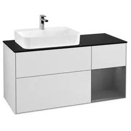 Villeroy & Boch Villeroy und Boch Finion Waschtischunterschrank F402GKMT 120cm, Abdeckplatte black matt, Regal rechts Anthracite matt, White matt lacquer