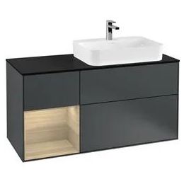 Villeroy & Boch Villeroy und Boch Finion Waschtischunterschrank G392PCHG 120cm, Abdeckplatte black matt, Emotion, Regal links Oak Veneer, Midnight Blue Matt Lacquer