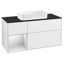 Villeroy & Boch Villeroy und Boch Finion Waschtischunterschrank F292MTGF 120cm, Abdeckplatte black matt, Regal links White matt lacquer, Glossy white lacquer