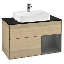 Villeroy & Boch Villeroy und Boch Finion Waschtischunterschrank F372GKPC 100cm, Abdeckplatte black matt, Regal rechts Anthracite matt, Oak Veneer