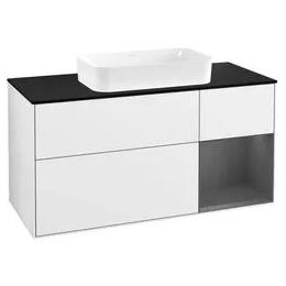 Villeroy & Boch Villeroy und Boch Finion Waschtischunterschrank G302GKGF 120cm, Abdeckplatte black matt, Emotion, Regal rechts Anthracite matt, Glossy white lacquer