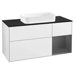 Villeroy & Boch Villeroy und Boch Finion Waschtischunterschrank F302GKGF 120cm, Abdeckplatte black matt, Regal rechts Anthracite matt, Glossy white lacquer
