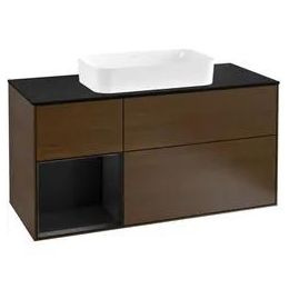 Villeroy & Boch Villeroy und Boch Finion Waschtischunterschrank F292PDGN 120cm, Abdeckplatte black matt, Regal links Black matt lacquer, Walnut veneer
