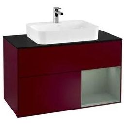 Villeroy & Boch Villeroy und Boch Finion Waschtischunterschrank F372GMHB 100cm, Abdeckplatte black matt, Regal rechts Olive Matt Lacquer, Peony Matt