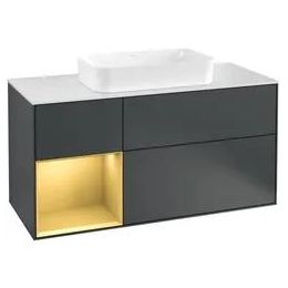 Villeroy & Boch Villeroy und Boch Finion Waschtischunterschrank F291HFHG 120cm, Abdeckplatte white matt, Regal links Gold matt, Midnight Blue Matt Lacquer