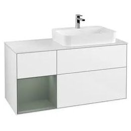 Villeroy & Boch Villeroy und Boch Finion Waschtischunterschrank F391GMGF 120cm, Abdeckplatte white matt, Regal links Olive Matt Lacquer, Glossy white lacquer