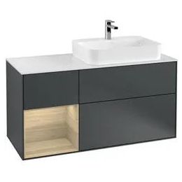 Villeroy & Boch Villeroy und Boch Finion Waschtischunterschrank F391PCHG 120cm, Abdeckplatte white matt, Regal links Oak Veneer, Midnight Blue Matt Lacquer