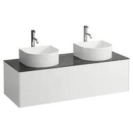 Laufen Sonar Schubladenelement/Sideboard H4054280341431 117,5x34x45,5cm, Ausschnitt links/rechts, mit Hahnloch, Wei&szlig; matt/Nero Marquina