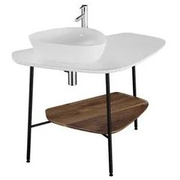 Vitra Plural Waschtisch-Konsole 62570 103,2 x 61,2 x 73 cm, links, Ablage Walnuss, Platte wei&szlig; hochglanz