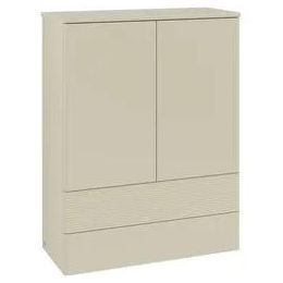 Villeroy & Boch Villeroy und Boch Antao Highboard L47100HJ mit Beleuchtung, 2 T&uuml;ren, 814 x 1039 x 356 mm, Front mit Struktur, Silk Grey Matt Lacquer / Silk Grey Matt Lacquer