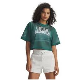 Under Armour Football Mesh Cropped T-Shirt Damen 338 - rack green/white S