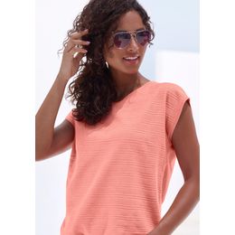 T-Shirt Vivance "mit modischer Streifenstruktur", Damen, Gr. 36/38, orange (peach), Obermaterial: 100% Baumwolle, unifarben, bequem normal, Rundhals, Shirts T-Shirt, aus weicher Baumwoll-Qualit&auml;t, Topseller