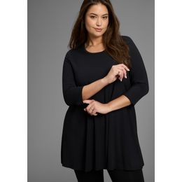 Tunikashirt LAURA SCOTT CURVE, Damen, Gr. 40/42, schwarz, Single Jersey, Obermaterial: 94% Viskose, 6% Elasthan, unifarben, Basic, A-Linie Po-bedeckend, Rundhals, Shirts Tunikashirt, mit 3/4-&Auml;rmeln in schmeichelnder A-Linie &ndash; GROSSE GR&Ouml;SSEN