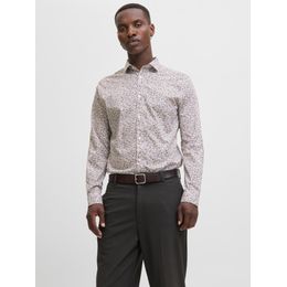 Jack & Jones Langarmhemd JACK & JONES "JPRBLABLACKPOOL STRETCH AOP LS SHIRT SN", Herren, Gr. L, N-Gr, wei&szlig;, Web, Obermaterial: 96% Baumwolle, 4% Elasthan, slim fit, Hemden Langarmhemd