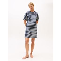 Nachthemd "STRIPE SS T-SHIRT DRESS", Damen, Gr. M (38), N-Gr, blau (breton small schwarz night navy), Single Jersey, Obermaterial: 100% Baumwolle, Tommy Hilfiger Underwear, gestreift, Basic, Basic kurz, Rundhals, Kleider Nachthemd, mit Streifenmuster, Logo