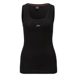 Tanktop BOSS Orange "Ematite Premium Damenmode", Damen, Gr. L (40), schwarz (schwarz 001), Feinripp, Obermaterial: 98% Baumwolle, 2% Elasthan, unifarben, figurbetont, tiefer Rundhals, Tops Tanktop, mit gerippter Struktur
