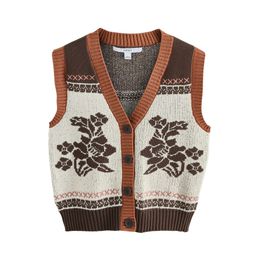 next Strickweste Damen Gr&ouml;&szlig;e XS braun / cognac / wei&szlig;
