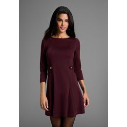 Jerseykleid Laura Scott, Damen, Gr. 46, N-Gr, rot (bordeaux), Milano Rib, Obermaterial: 76% Polyester, 20% Viskose, 4% Elasthan, unifarben, A-Linie extrakurz, Rundhals, Kleider Jerseykleid, figurschmeichelnd mit Knopfdetail