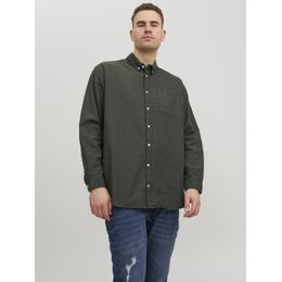 Jack & Jones PlusSize Langarmhemd "JJ JJEOXFORD SHIRT L/S", Herren, Gr. 4XL, N-Gr, gr&uuml;n (forest night), Web, Obermaterial: 100% Baumwolle, JACK & JONES PLUSSIZE, unifarben, Rundhals, 1-Knopf-Manschette, Hemden Langarmhemd