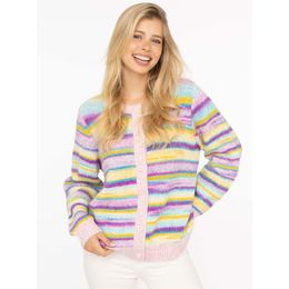 Strickjacke Zwillingsherz "Kleine Streifen", Damen, Gr. L/XL, bunt, Strick, Obermaterial: 53% Polyacryl, 33% Nylon, 14% sonstige Fasern, Strickjacken Strickjacke, mit Kn&ouml;pfen und Wollanteil