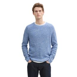 Rundhalspullover Tom Tailor, Herren, Gr. XXL, sapphire blau wei&szlig; twotone, Strick, Obermaterial: 100% Baumwolle, meliert, regular fit taillenbedeckt, Rundhals, gerader Abschluss, Pullover Rundhalspullover, in Melange Optik