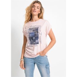T-Shirt bonprix, Damen, Gr. 44/46 (L), rosa (zartrosa), Obermaterial: 50% Baumwolle, 50% Viskose, regular fit, Shirts T-Shirt, Regular Fit, Kurzarm-Design, aus Viskose-Mix