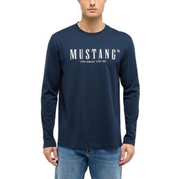 Langarmshirt Mustang "Herren Style Asheville", Herren, Gr. L, navy, Jersey, 100% Baumwolle, Rundhals, Shirts Langarmshirt