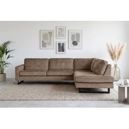 Ecksofa Home Affaire "Pinto, 290 cm, Cord, Chenille, Lederoptik, Ottomane links / rechts", braun, B:290cm H:85cm T:217cm, 100% Polyester, Sofas, Ecksofa, mit Keder, schwarze Metallf&uuml;&szlig;e, Wellenunterfederung