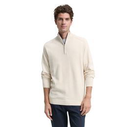 Troyer Tom Tailor, Herren, Gr. 3XL, soft buttercream melange, Strick, Obermaterial: 100% Baumwolle, meliert, regular fit taillenbedeckt, ohne Ausschnitt, Rippb&uuml;ndchen, Pullover Troyer, mit Logo Stickerei