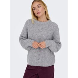 Strickpullover Only "ONLGILA LIFE LS STRUCTURE O-NECK BF KNT", Damen, Gr. M, medium grau melange, Strick, Obermaterial: 79% Polyester, 13% Polyacryl, 5% Wolle, 3% Elasthan, unifarben, regular fit, Rundhals, Puff&auml;rmel Rippb&uuml;ndchen, Pullover Strickpullover