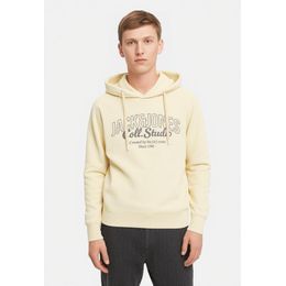 Jack & Jones Kapuzensweatshirt JACK & JONES JUNIOR "JJMAKOTO SWEAT HOOD JNR", Jungen, Gr. 128, wei&szlig; (antique wei&szlig; print:big print), angeraute Sweatware, Obermaterial: 60% Baumwolle, 40% Polyester, bedruckt, regular fit, Rippb&uuml;ndchen, Sweatshirts Kapuzensweatshirt