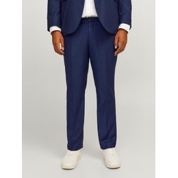Jack & Jones PlusSize Anzughose "JPRSOLARIS TROUSER NOOS PLS", Herren, Gr. 60, N-Gr, blau (schwarz navy), Web, Obermaterial: 59% Polyester, 24% Wolle, 16% Viskose, 1% Elasthan, JACK & JONES PLUSSIZE, unifarben, slim fit normal, Hosen Anzughose