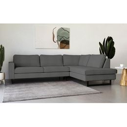 Ecksofa Home Affaire "Pinto, 290 cm, Cord, Chenille, Lederoptik, Ottomane links / rechts", schwarz (onyx), B:290cm H:85cm T:217cm, 90% Polyester, 10% Nylon, Sofas, Ecksofa, mit Keder, schwarze Metallf&uuml;&szlig;e, Wellenunterfederung