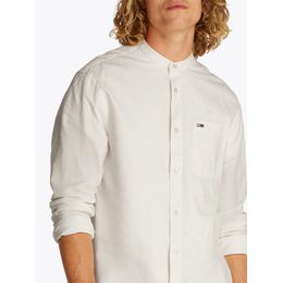 Langarmhemd Tommy Jeans "TJM LINEN MIX BAND COLLAR SHIRT", Herren, Gr. XL, N-Gr, beige (ecru), Web, Obermaterial: 58% Baumwolle, 42% Leinen, regular fit, Manschette, Hemden Langarmhemd