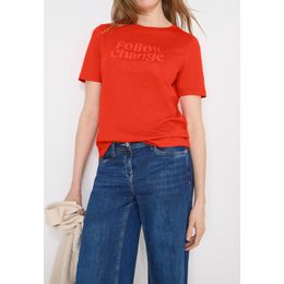 Kurzarmshirt Cecil, Damen, Gr. XS (36), cherry tomato orange, Jersey, Obermaterial: 50% Baumwolle, 50% Modal, bedruckt, normal h&uuml;ftbedeckend, Rundhals, Shirts Kurzarmshirt, mit Frontprint