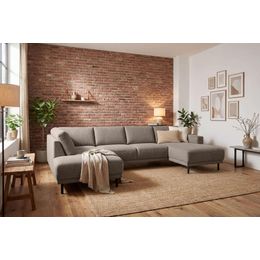 Wohnlandschaft Home Affaire "Sveeva, U-Form, XXL, B.310 cm, schwarze Metallf&uuml;&szlig;e", braun, B:310cm H:78cm T:197cm, 100% PES, Sofas, Wohnlandschaft, langlebiger Webstoff, mit Wellenunterfederung, viele Farben